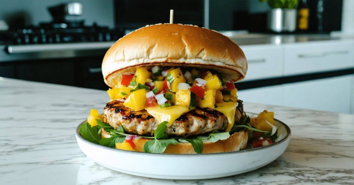 Caribbean Mango Jerk Chicken Burger with Pineapple Salsa - Chopped