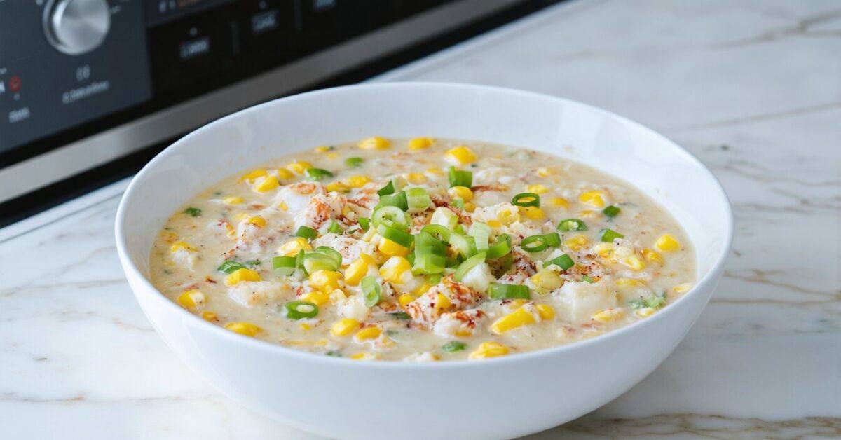 Corn and Crab Chowder with Old Bay Seasoning and Scallions - Chopped