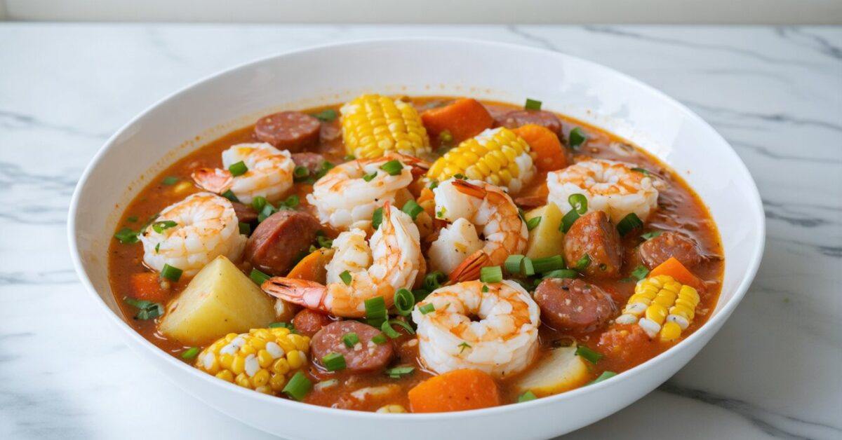 Frogmore Stew with Old Bay Seasoning and Chives - Chopped