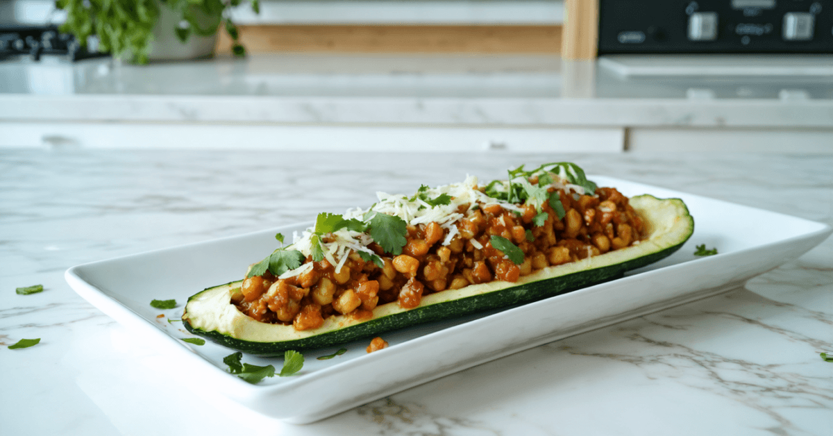 Bean-Stuffed Zucchini Boats - Chopped