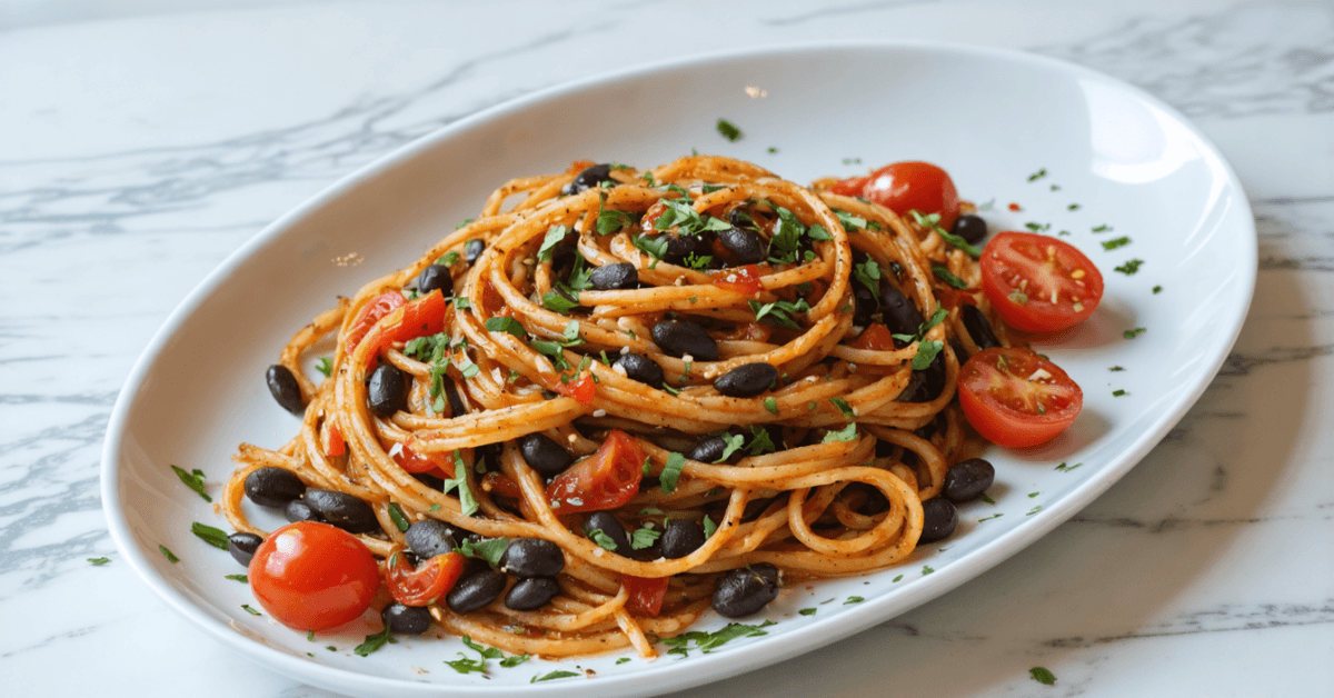 Black Bean Spaghetti with Veggies - Chopped